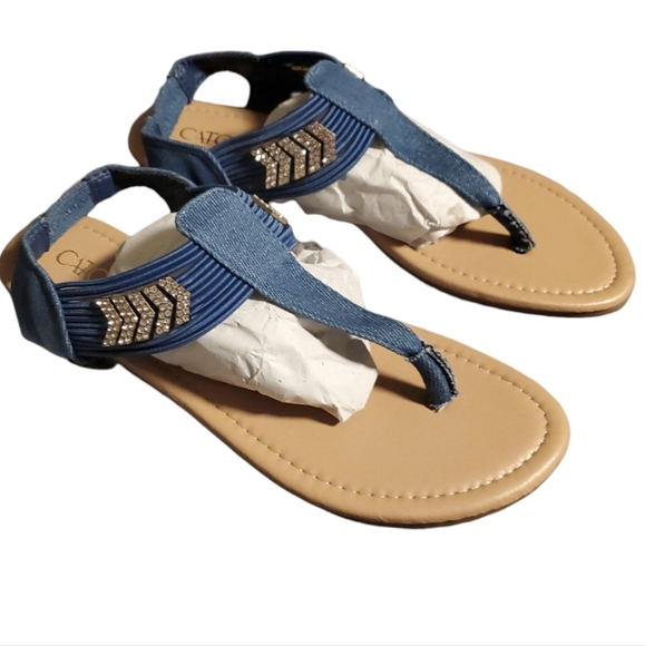 Cato | Shoes | Cato Rhinestone Arrow Stretch Band Sandals Denim Size 9 ...